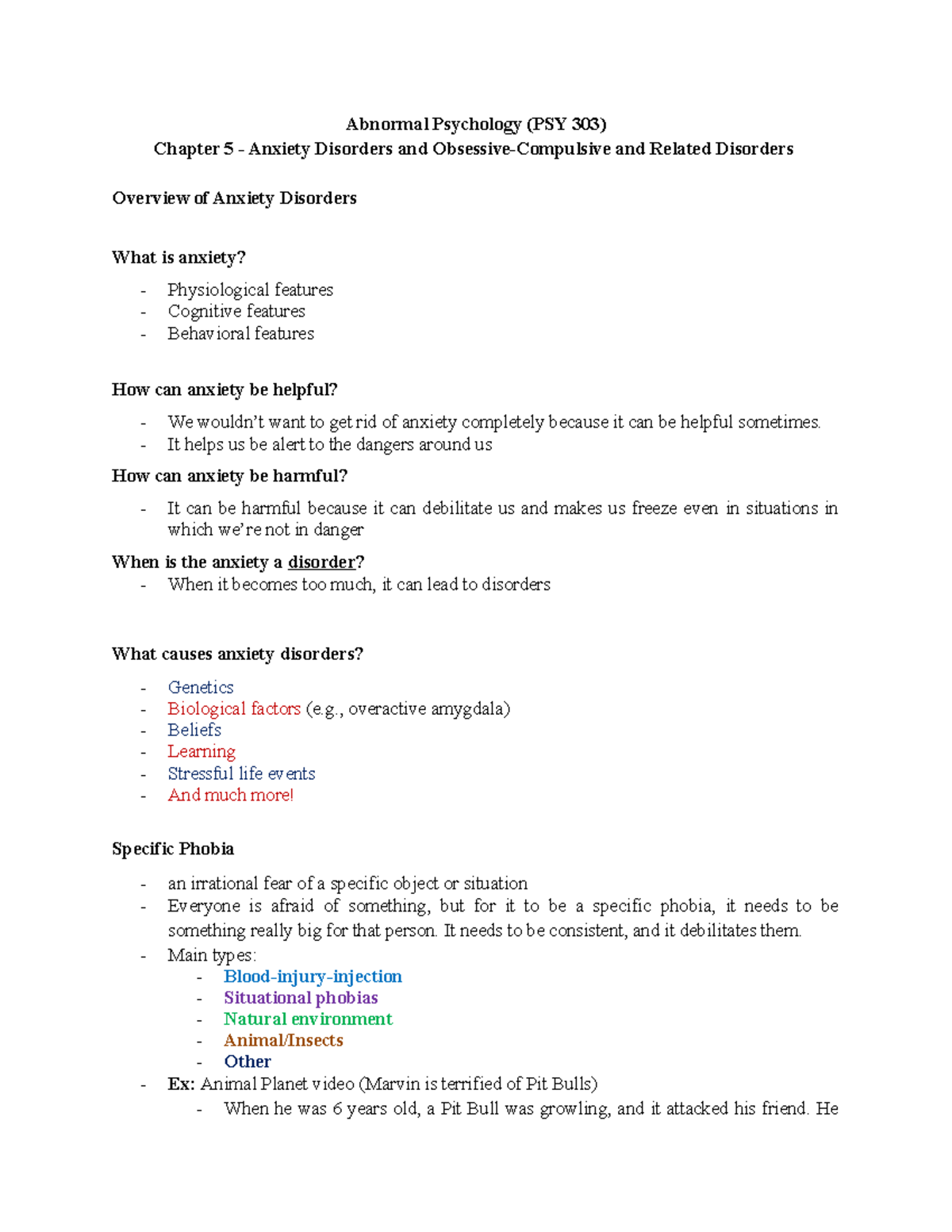 Abnormal Psychology (PSY 303) - Chapter 5 - It helps us be alert to the ...