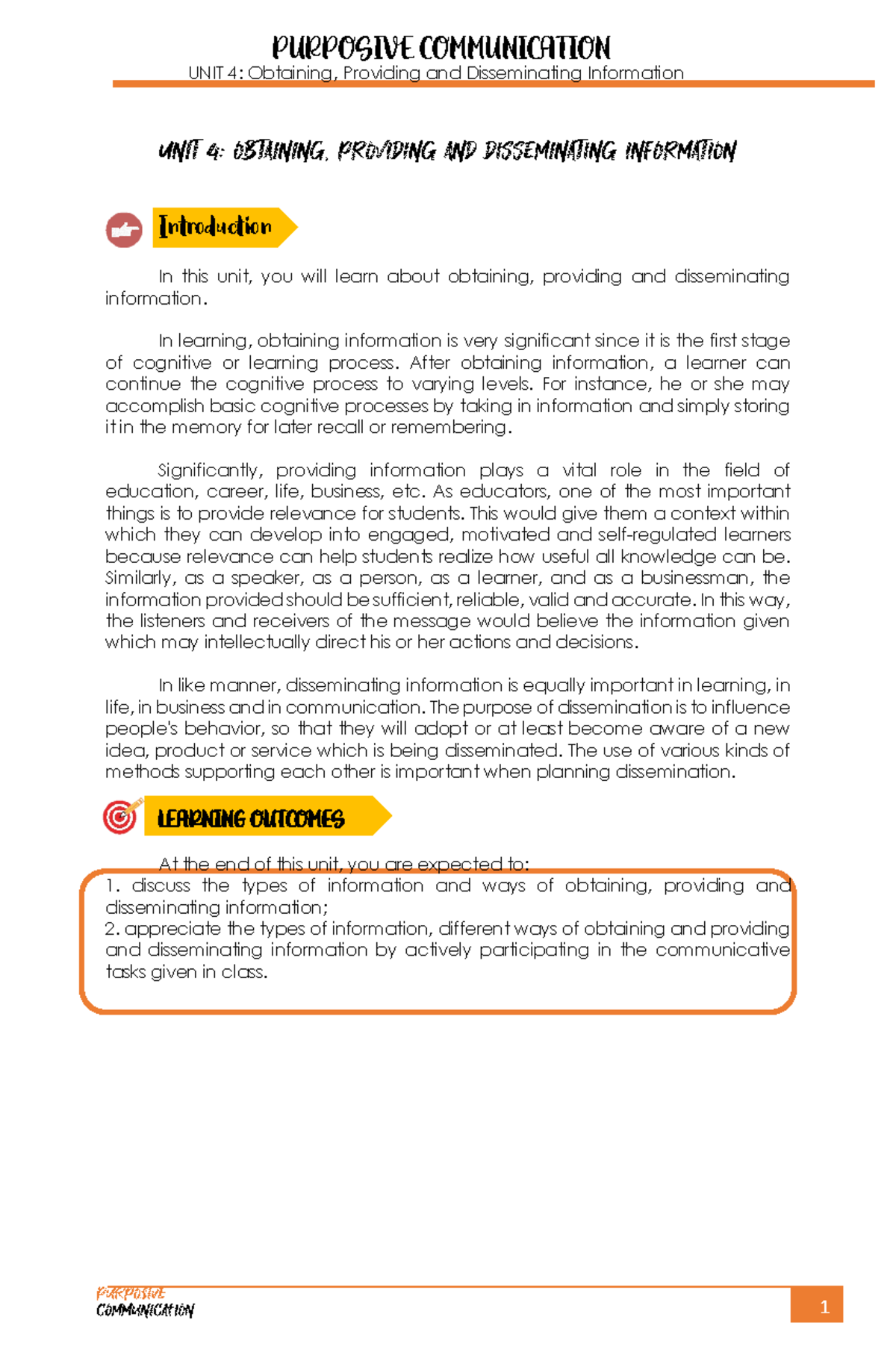 Purcom-UNIT-4 - Nbbbnnmmm - UNIT 4 : Obtaining, Providing and Disseminating Information ...