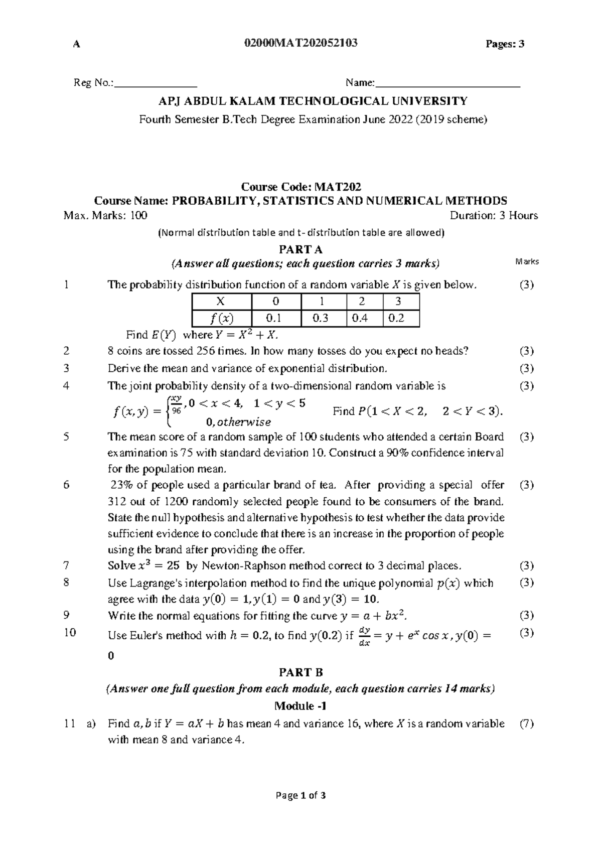 5281 5 202 MAT202-QP-June22 R S - 02000MAT Page 1 of 3 Course Code: MAT 202 Course Name: - Studocu