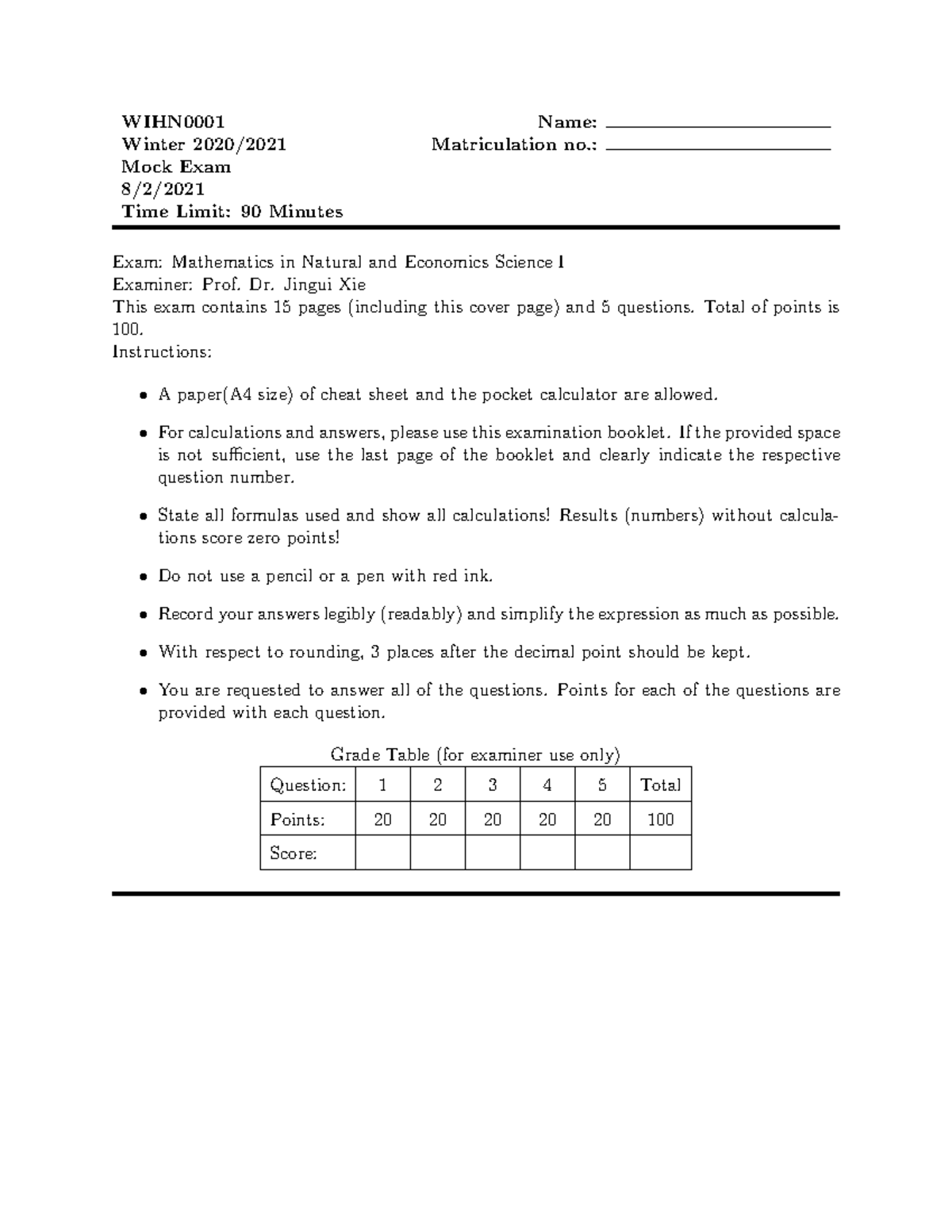 Mock Exam Solution - Great - WIHN0001 Name: Winter 2020/2021 ...