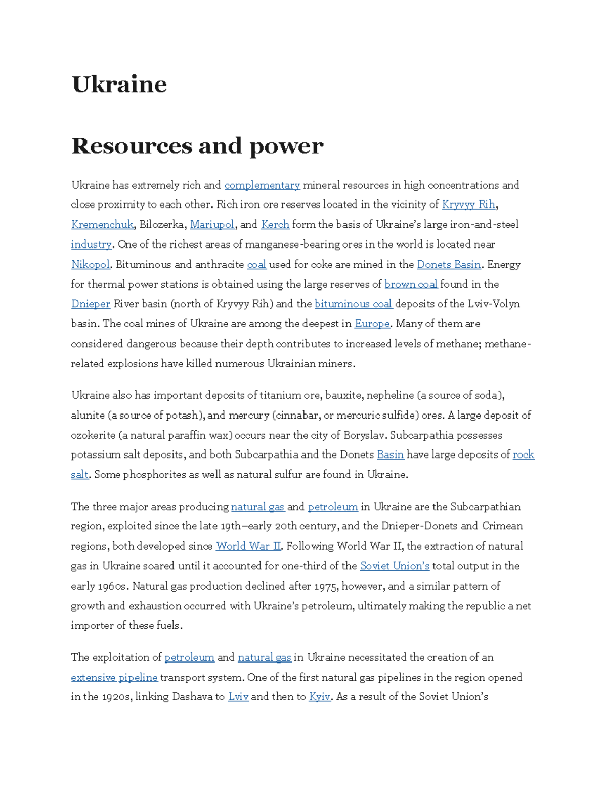 Ukraine Resources - History and lecture - Ukraine Resources and power ...