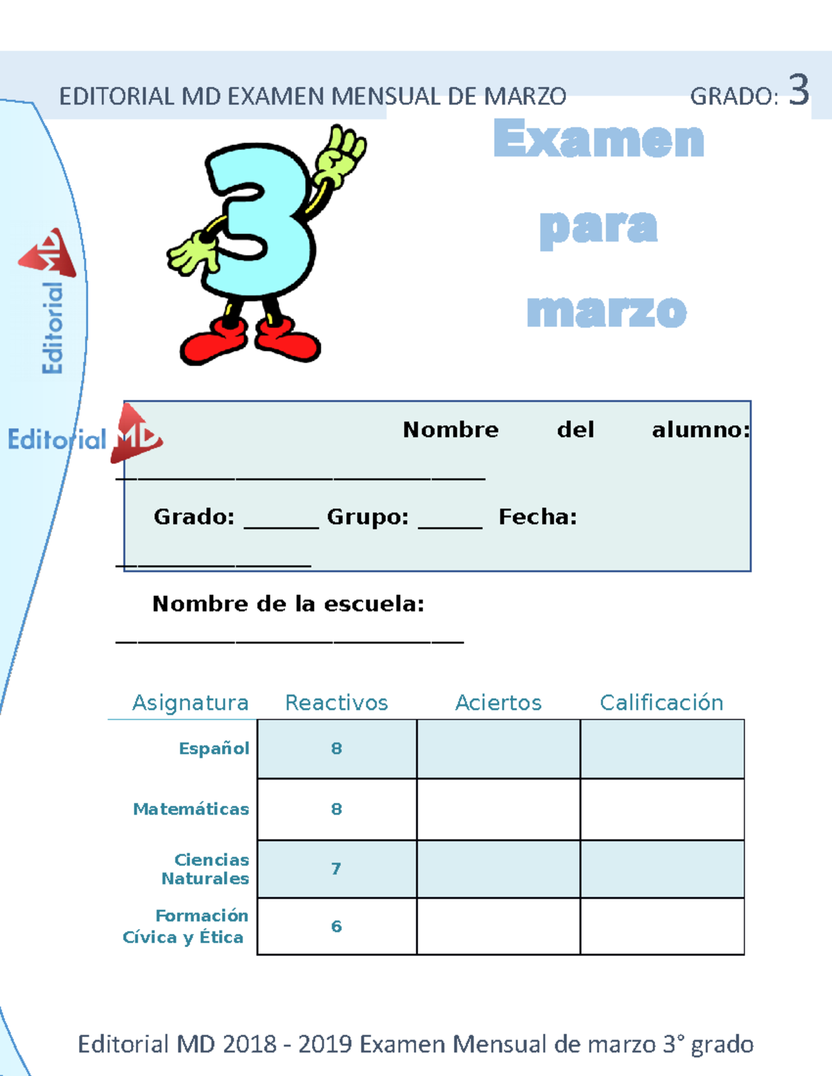 3er grado examen marzo - Nombre del alumno ...
