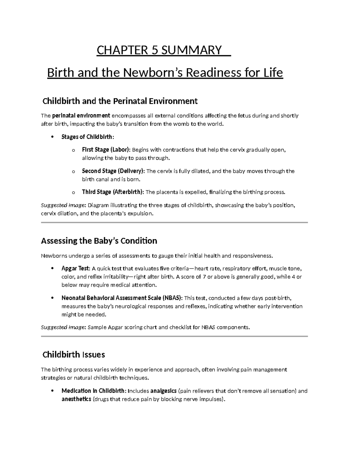 Chapter 5 Summary Psychology 2010 - CHAPTER 5 SUMMARY Birth and the ...