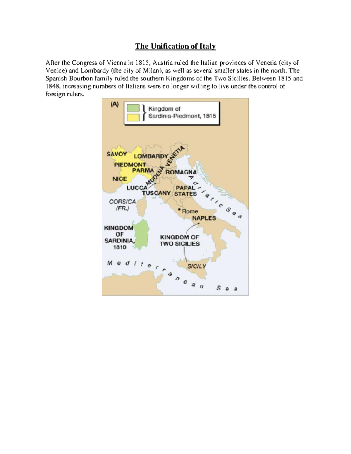 The unification of italy - The Unification of Italy After the Congress ...