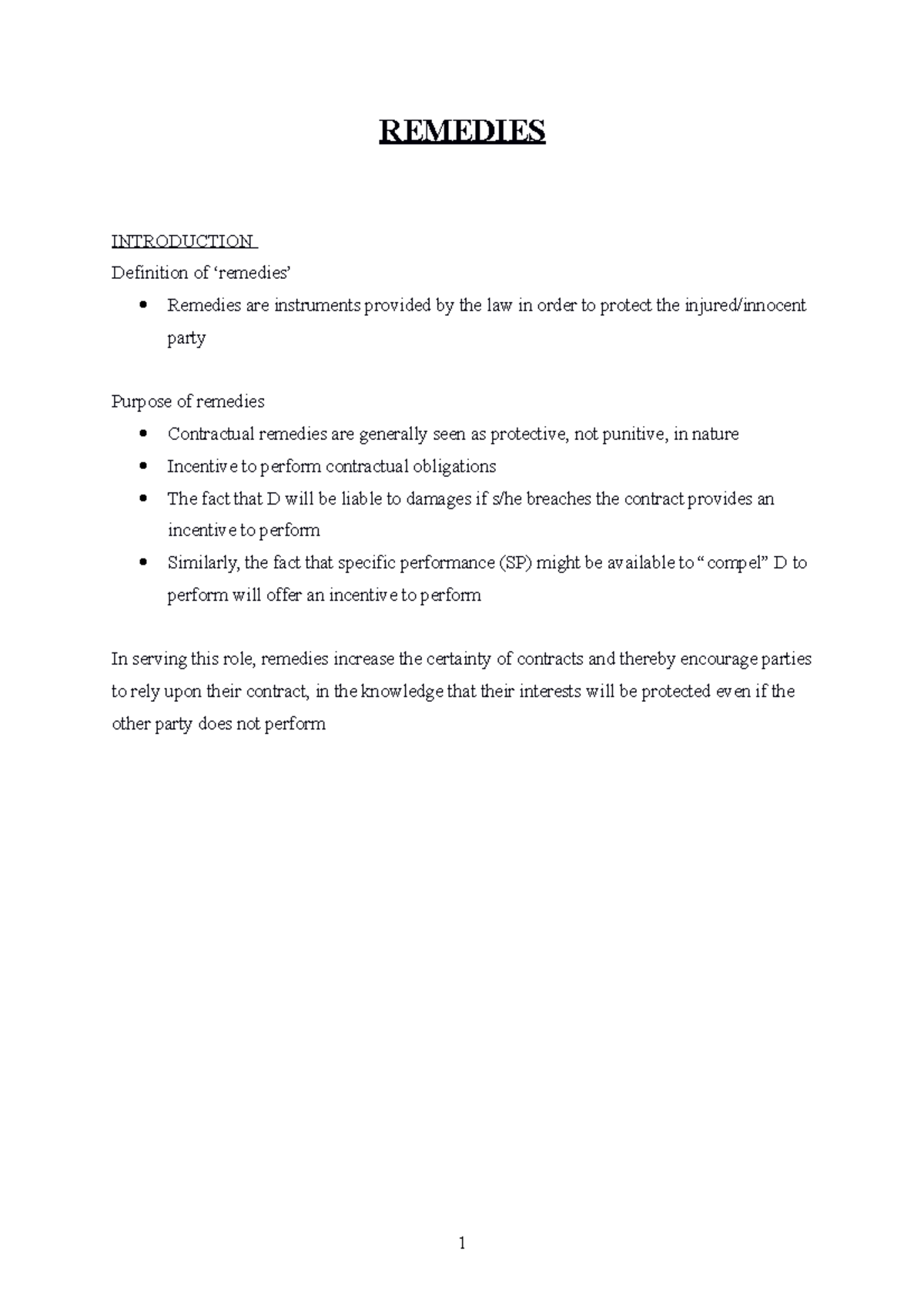- Remedies - Lecture notes 3 - LAW-4006B - UEA - Studocu