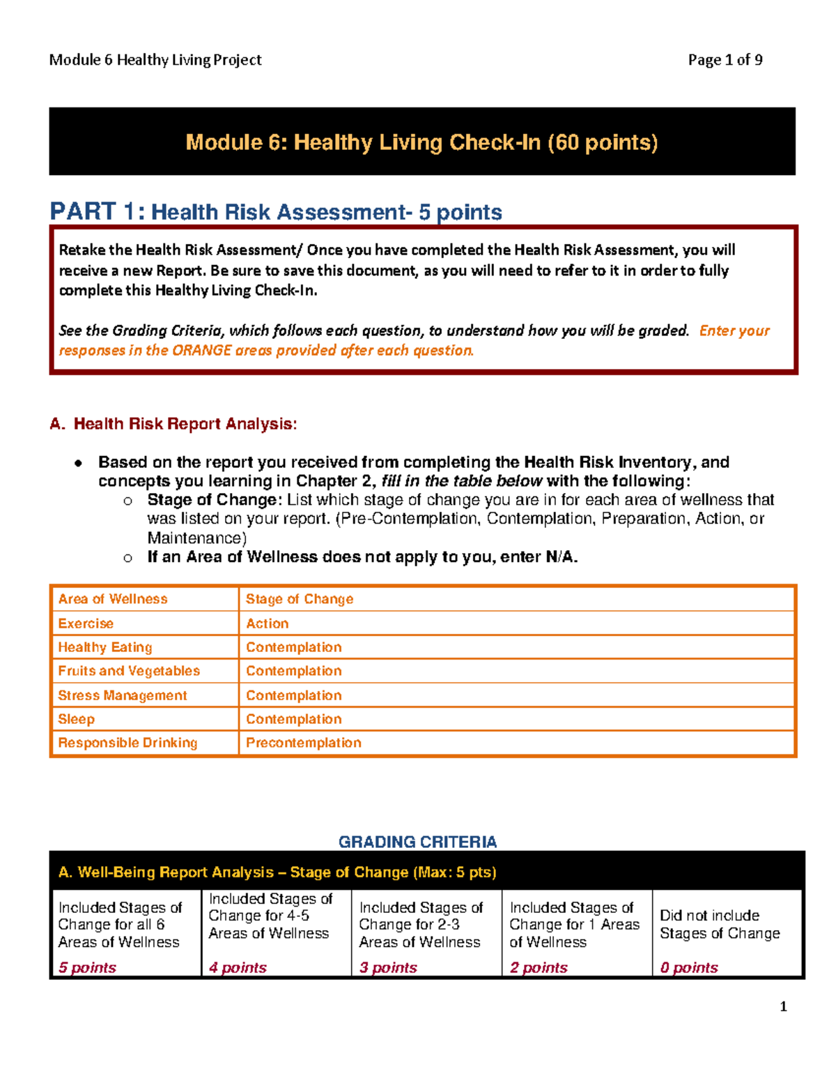 Module 6 Healthy Living Check-In Form 2019 - Module 6: Healthy Living ...