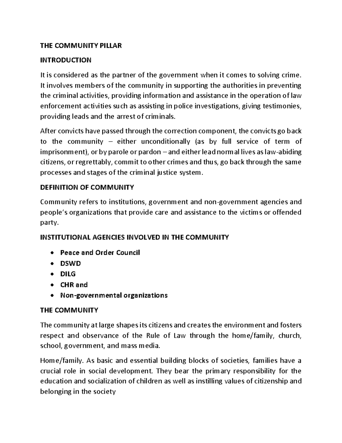 THE Community Pillar - THE COMMUNITY PILLAR INTRODUCTION It is ...