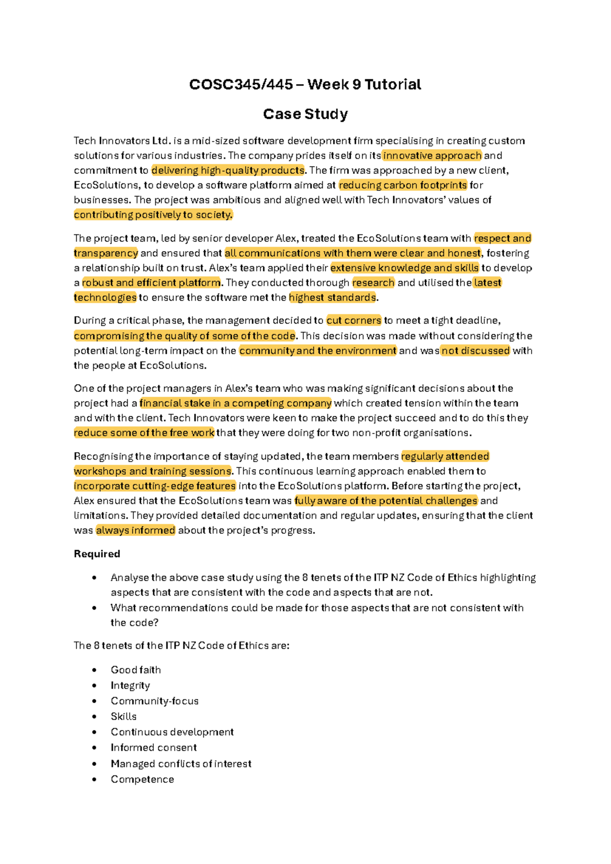Week 9 Tutorial - COSC345/445 – Week 9 Tutorial Case Study Tech Innovators Ltd. is a mid-sized ...