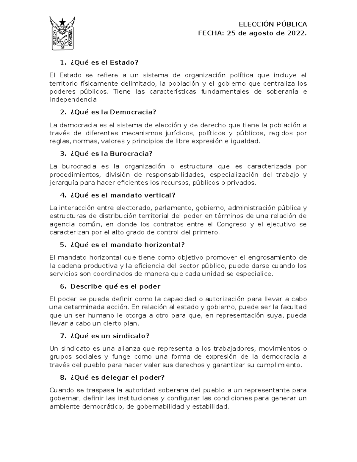 Primer Examen Elección Pública - ELECCIÓN PÚBLICA FECHA: 25 de agosto ...