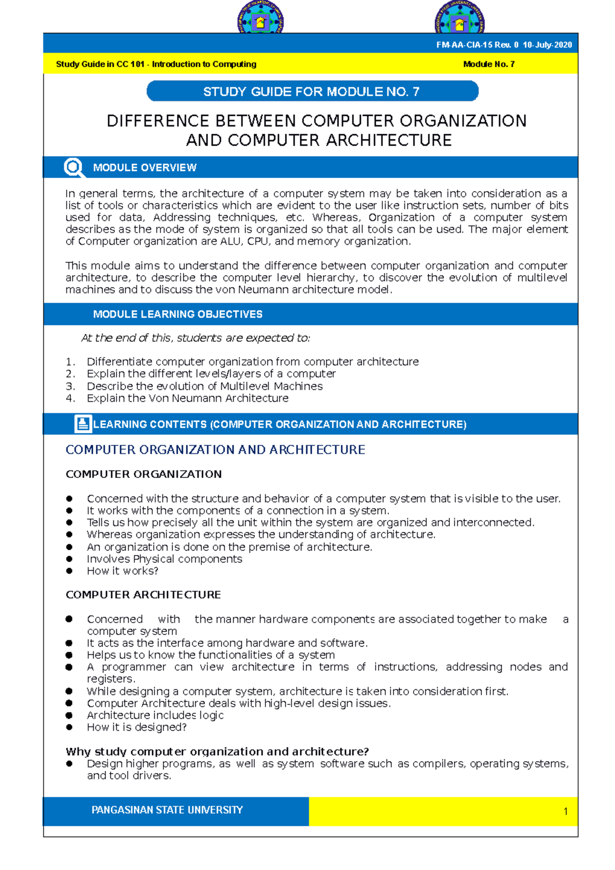 FM-AA-CIA-15-CC-101- Study- Guide-7- Final 013038 - PANGASINAN STATE UNIVERSITY Study Guide in ...