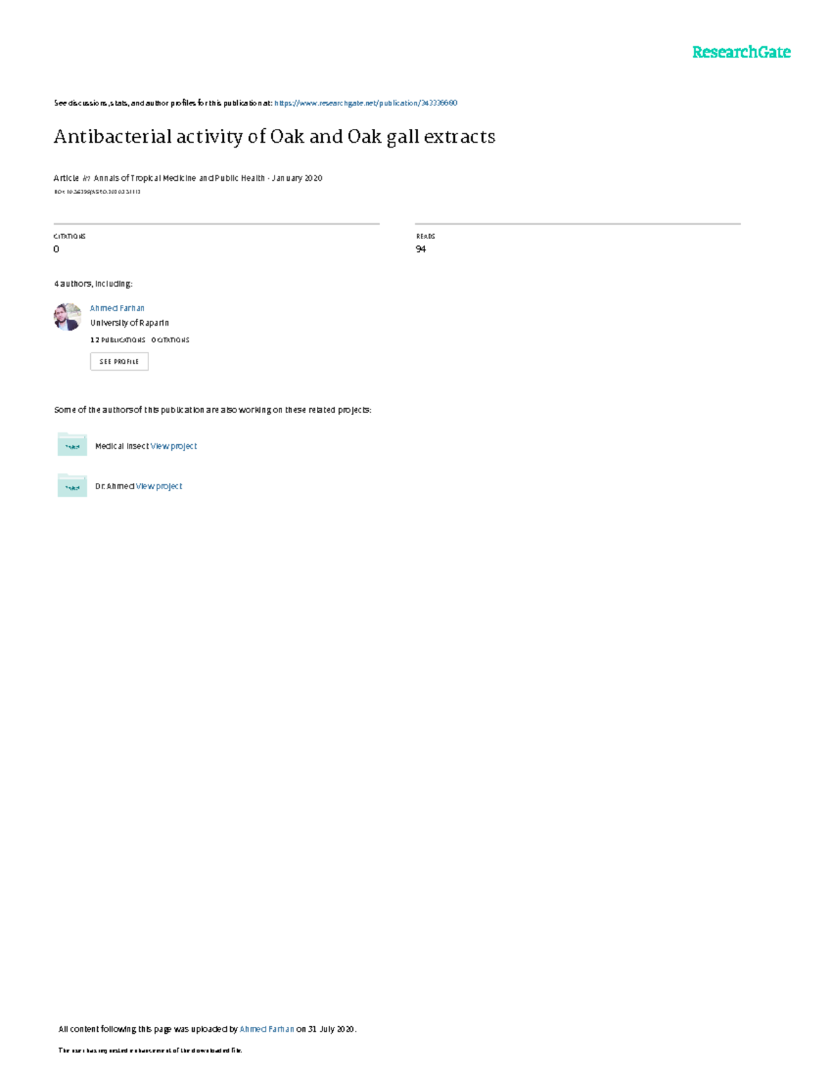 Antibacterial activity of Oak and Oak gall extract - See discussions ...