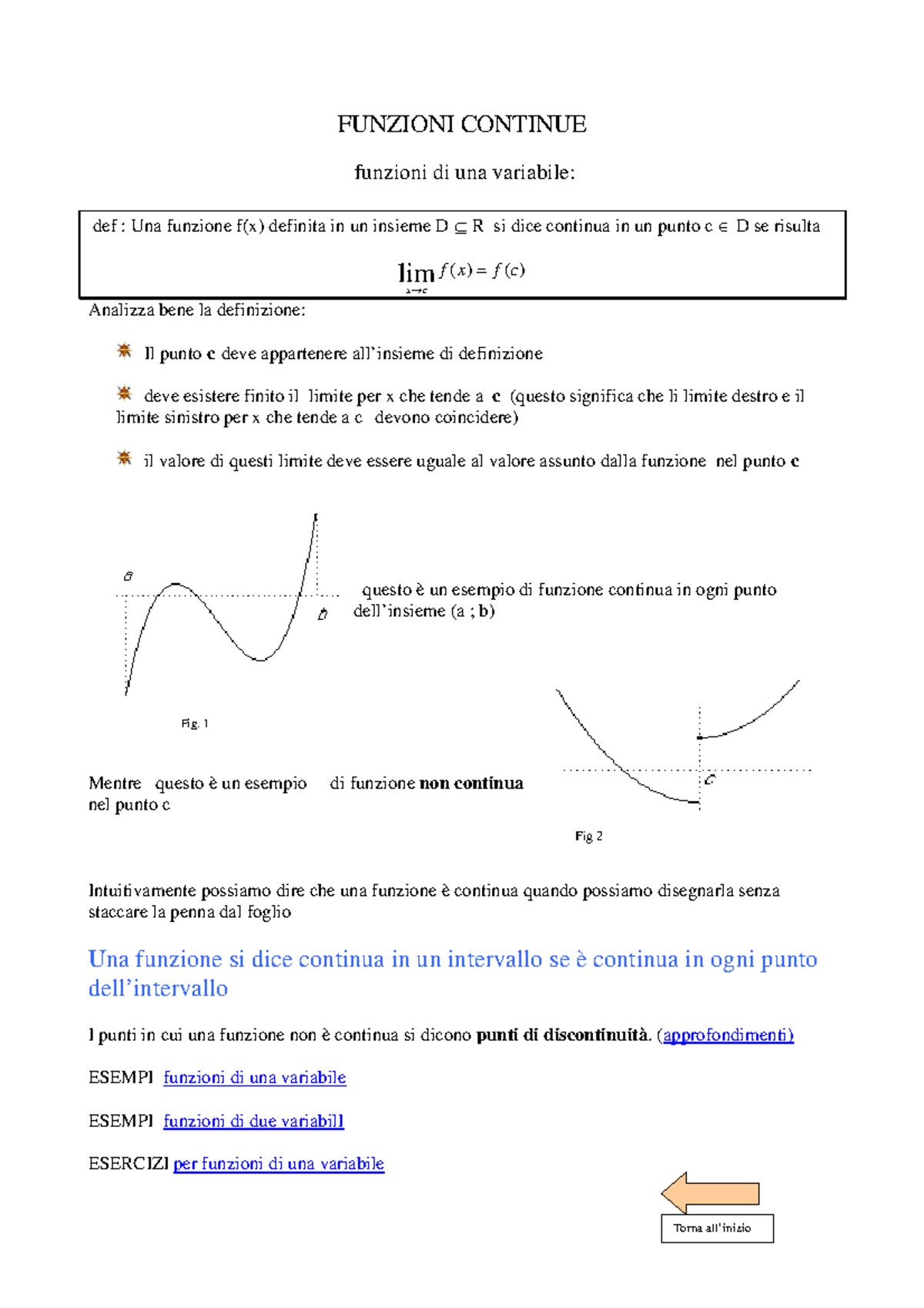 Funzioni Continue Appunti sulla continuità - FUNZIONI CONTINUE funzioni di una variabile: def ...
