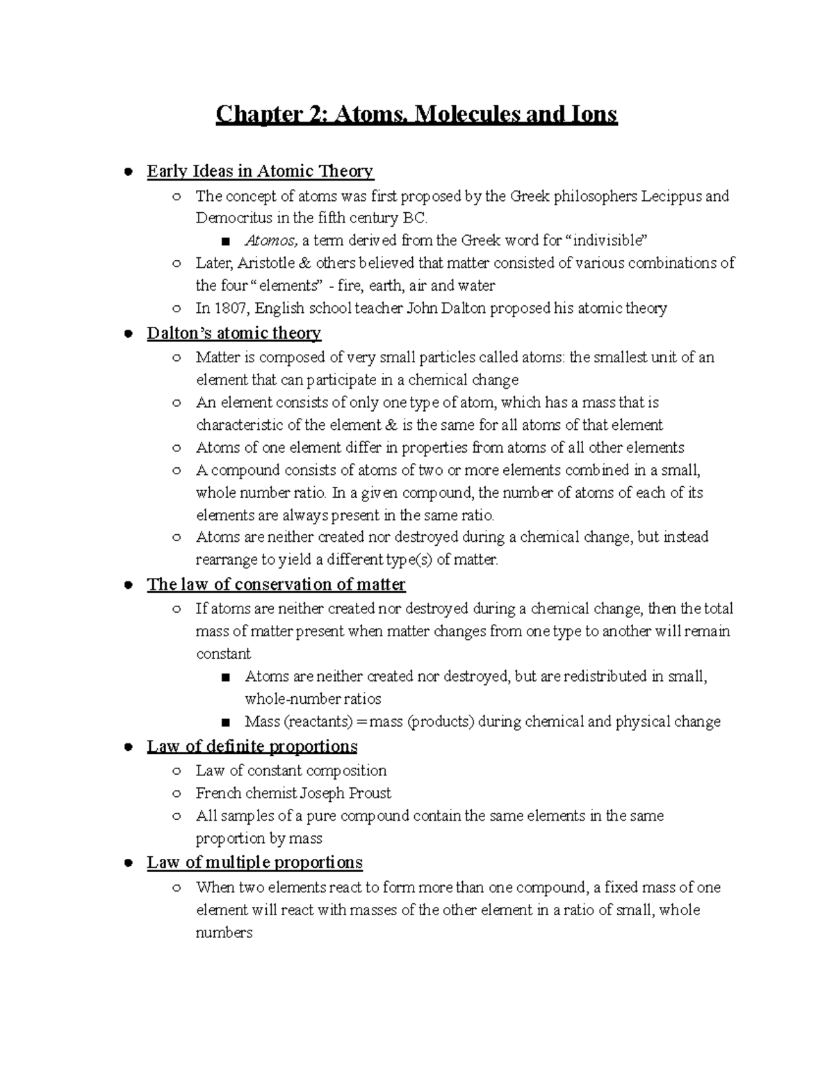 Chapter 2 Notes - Prof. Salem - Chapter 2: Atoms, Molecules and Ions ...