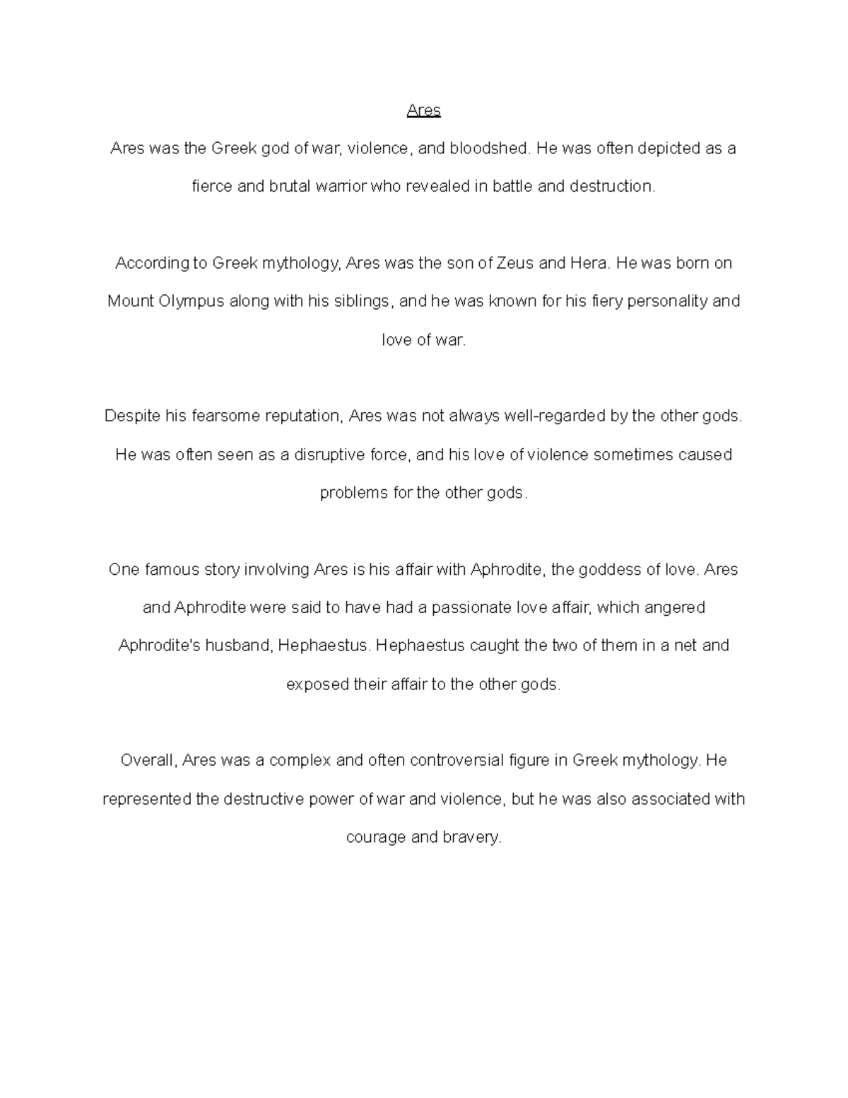 Greek myth stories - ares - Ares Ares was the Greek god of war ...