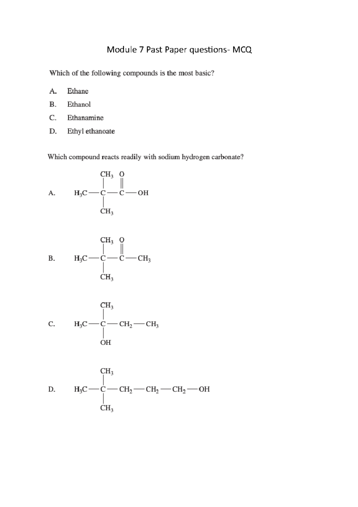 Module 7 Chemistry Past Paper MCQ CHEM12 Module 7 Past Paper