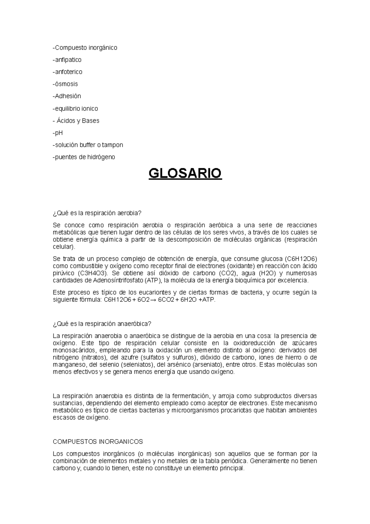 Glosario Unidad 1 - Resumenes y lecturas -Compuesto inorgánico ...