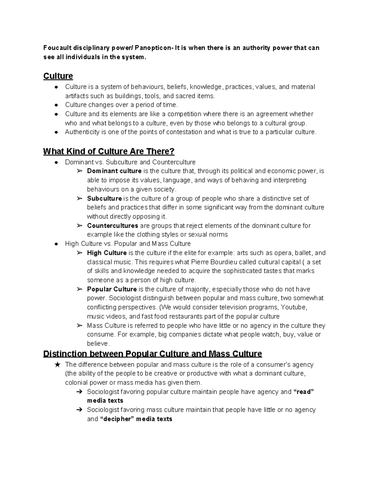 Culture - Foucault disciplinary It is when there is an authority power ...