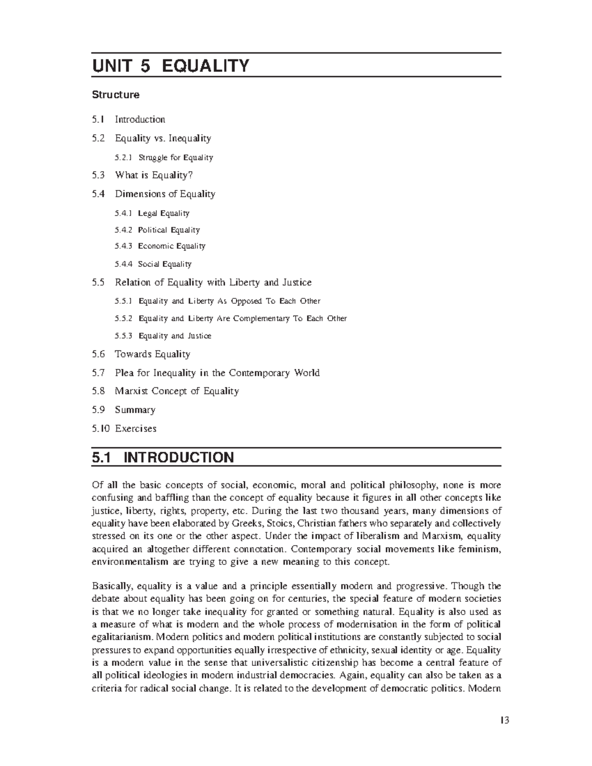 Rights - UNIT 5 EQUALITY Structure 5 Introduction 5 Equality vs ...