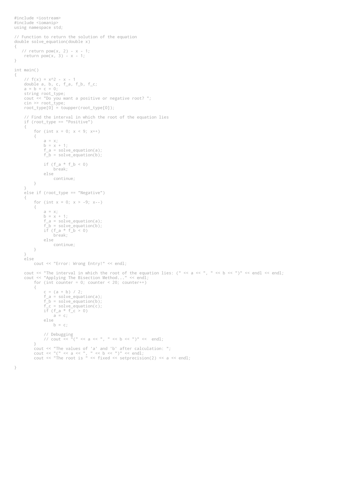 Apply Bisection Method with C++ - #include #include using namespace std ...
