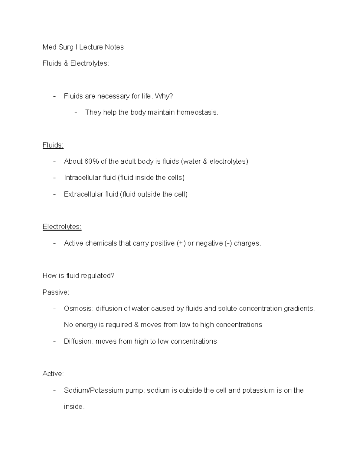 Med Surg I Lecture Notes (F&E) - Med Surg I Lecture Notes Fluids ...