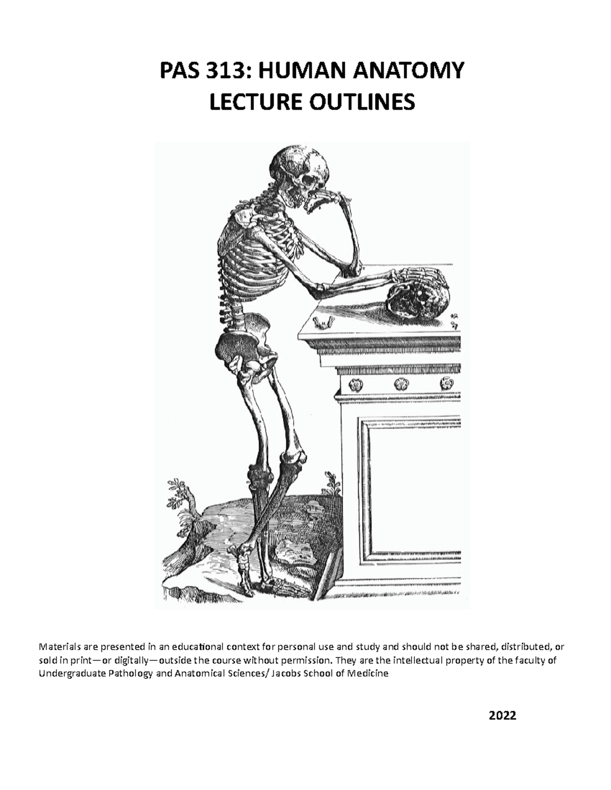 PAS 313 Block 1 Lecture Outlines - PAS 313: HUMAN ANATOMY LECTURE ...