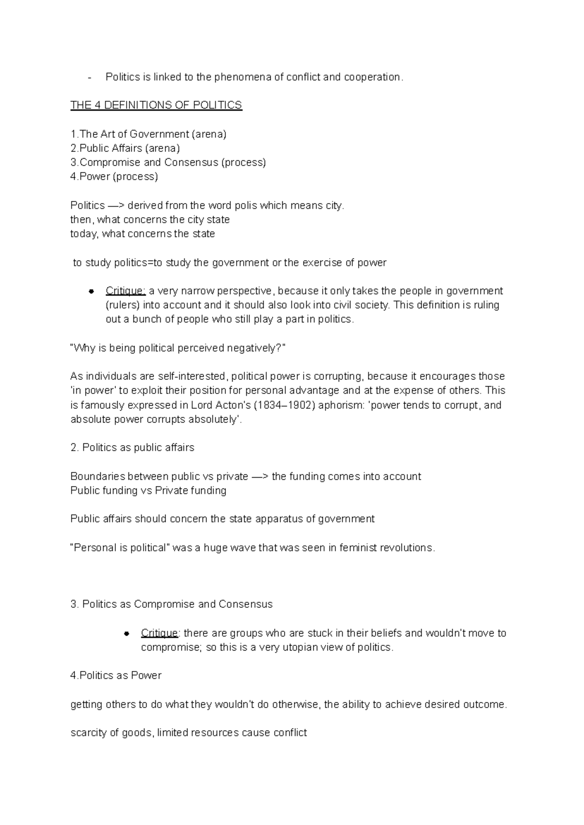 Pols 101 Lecture Notes - Politics is linked to the phenomena of ...