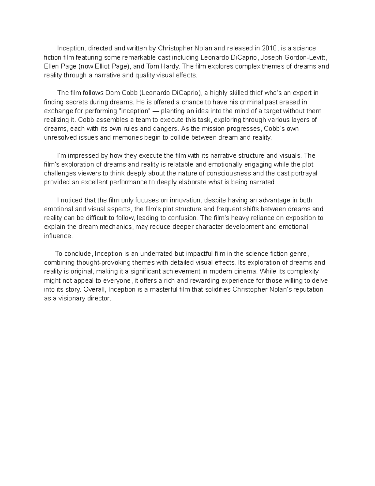 Inception review - .... - Inception, directed and written by ...