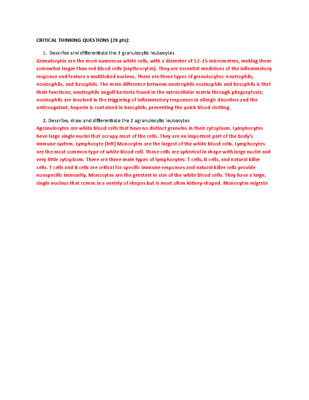 WEEK 7 (HIS TO LAB) - histology - CRITICAL THINKING QUESTIONS (20 pts ...