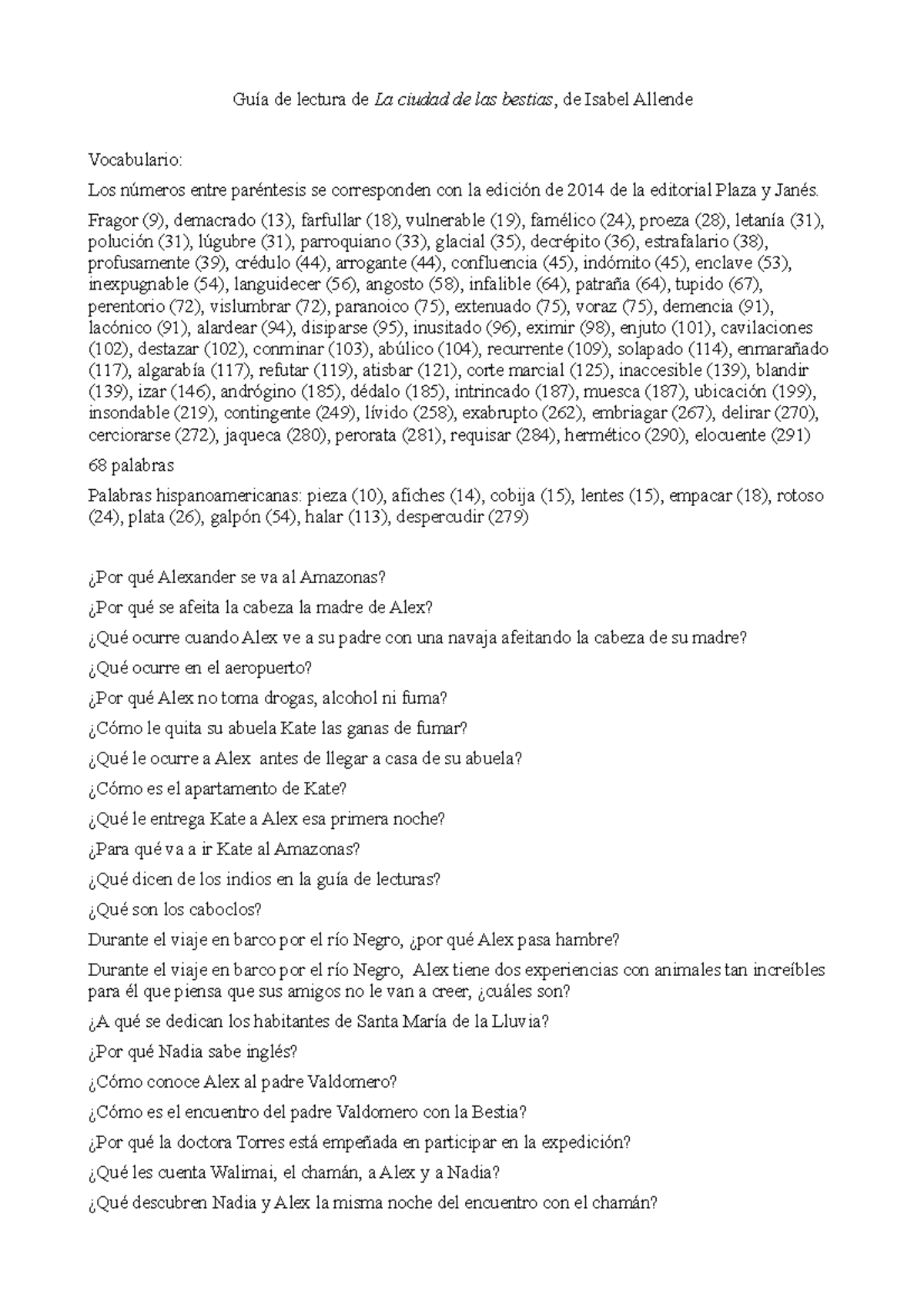 Guía de lectura de La ciudad de las bestias - Fragor (9), demacrado (13 ...