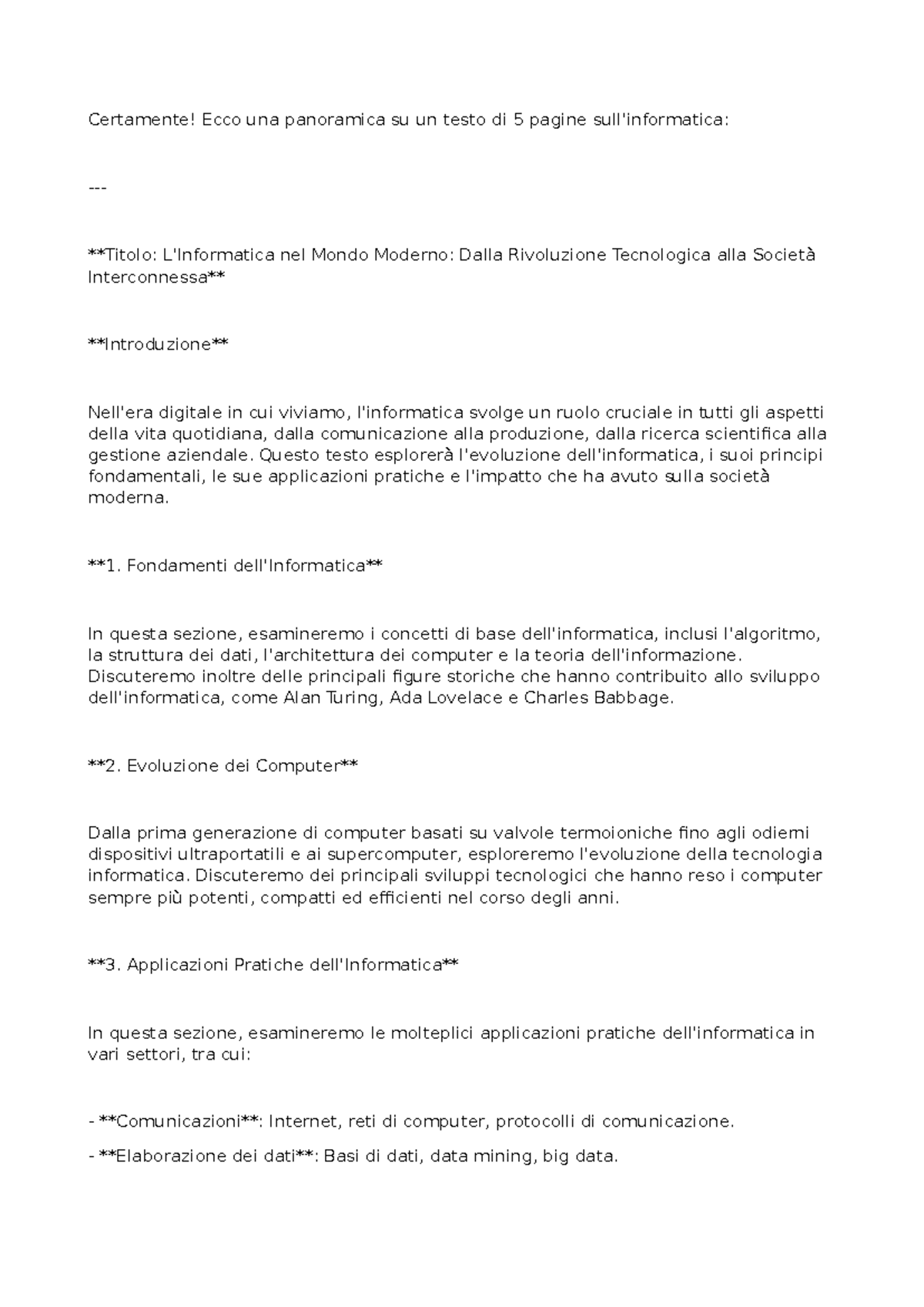 Documento - Certamente! Ecco una panoramica su un testo di 5 pagine ...