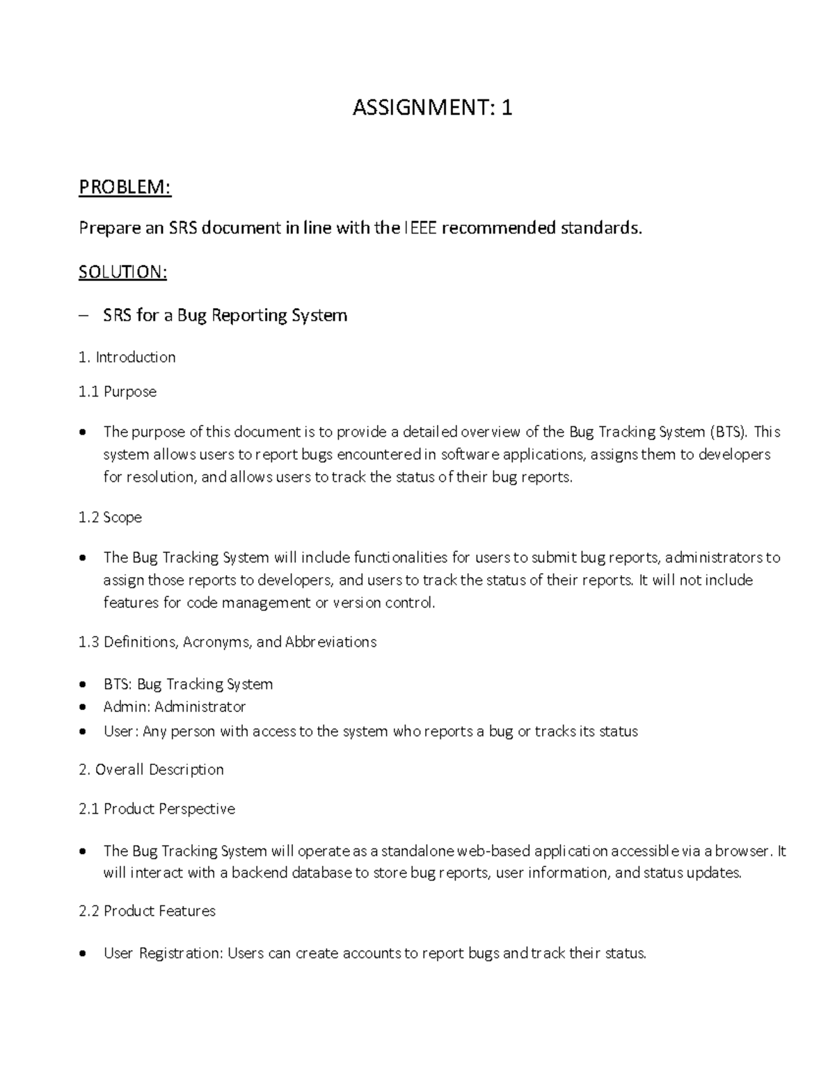 SE 1-10 - ASSIGNMENT: 1 PROBLEM: Prepare an SRS document in line with ...