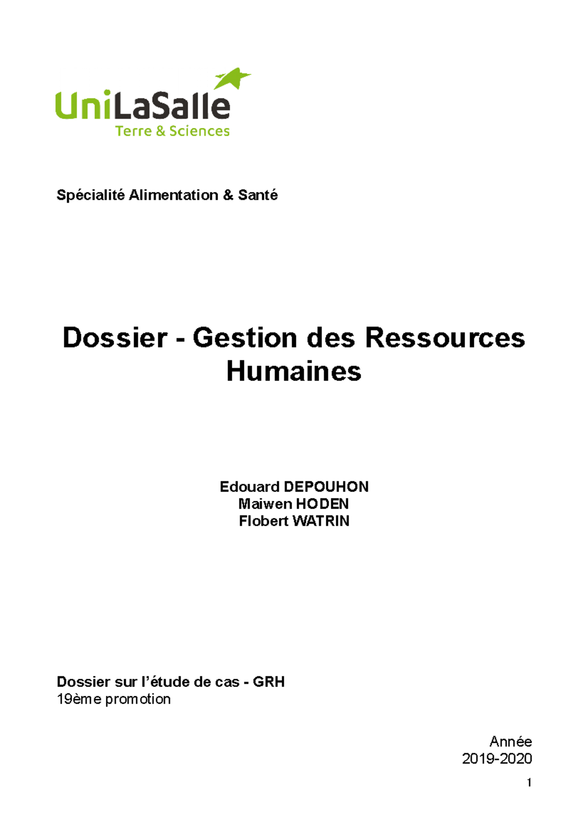 Dossier GRH - Spécialité Alimentation & Santé Dossier - Gestion des Ressources Humaines Edouard ...