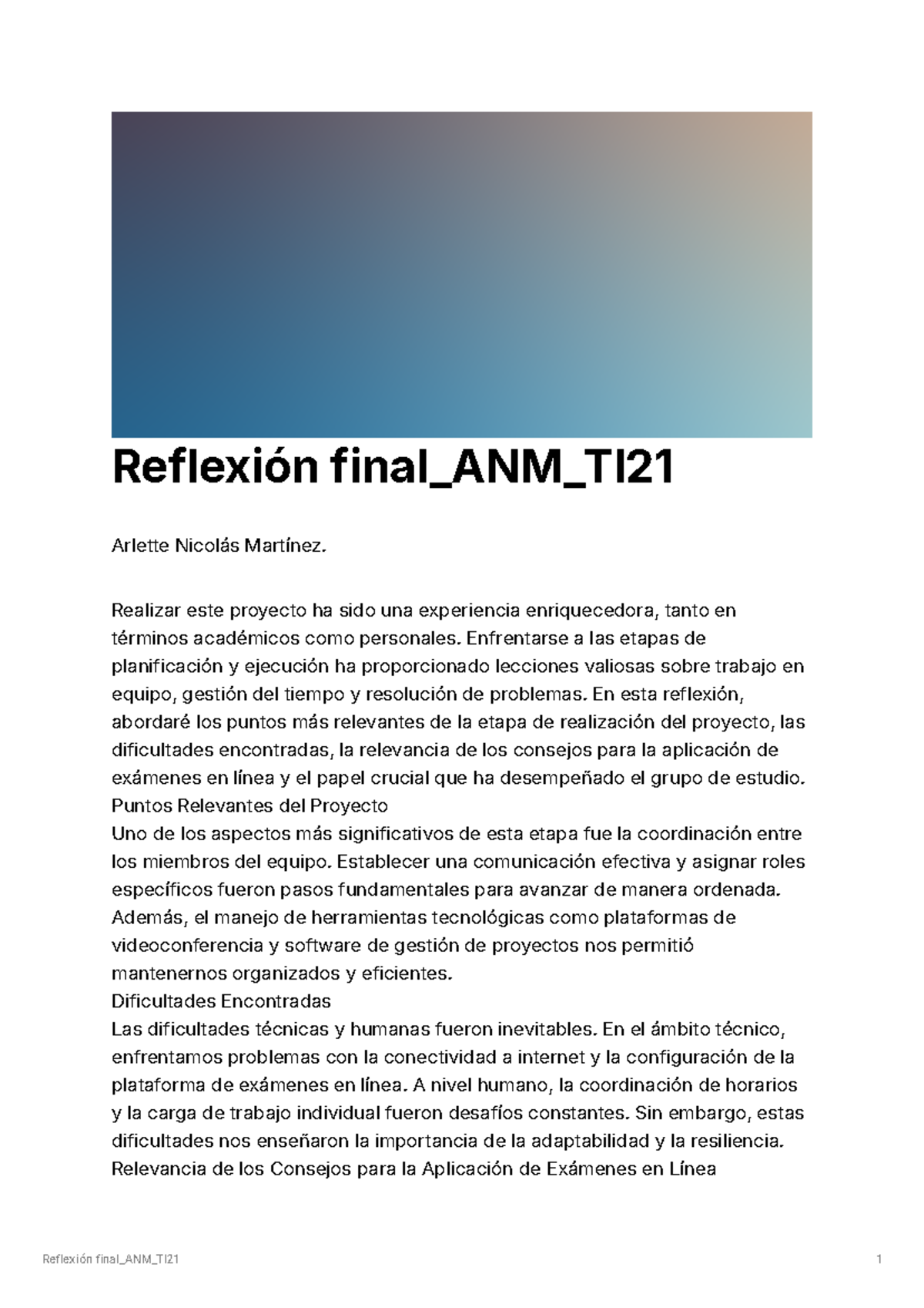 Reflexin final ANM Tl21 - Reflexión final_ANM_Tl21 1 Reflexión final ...