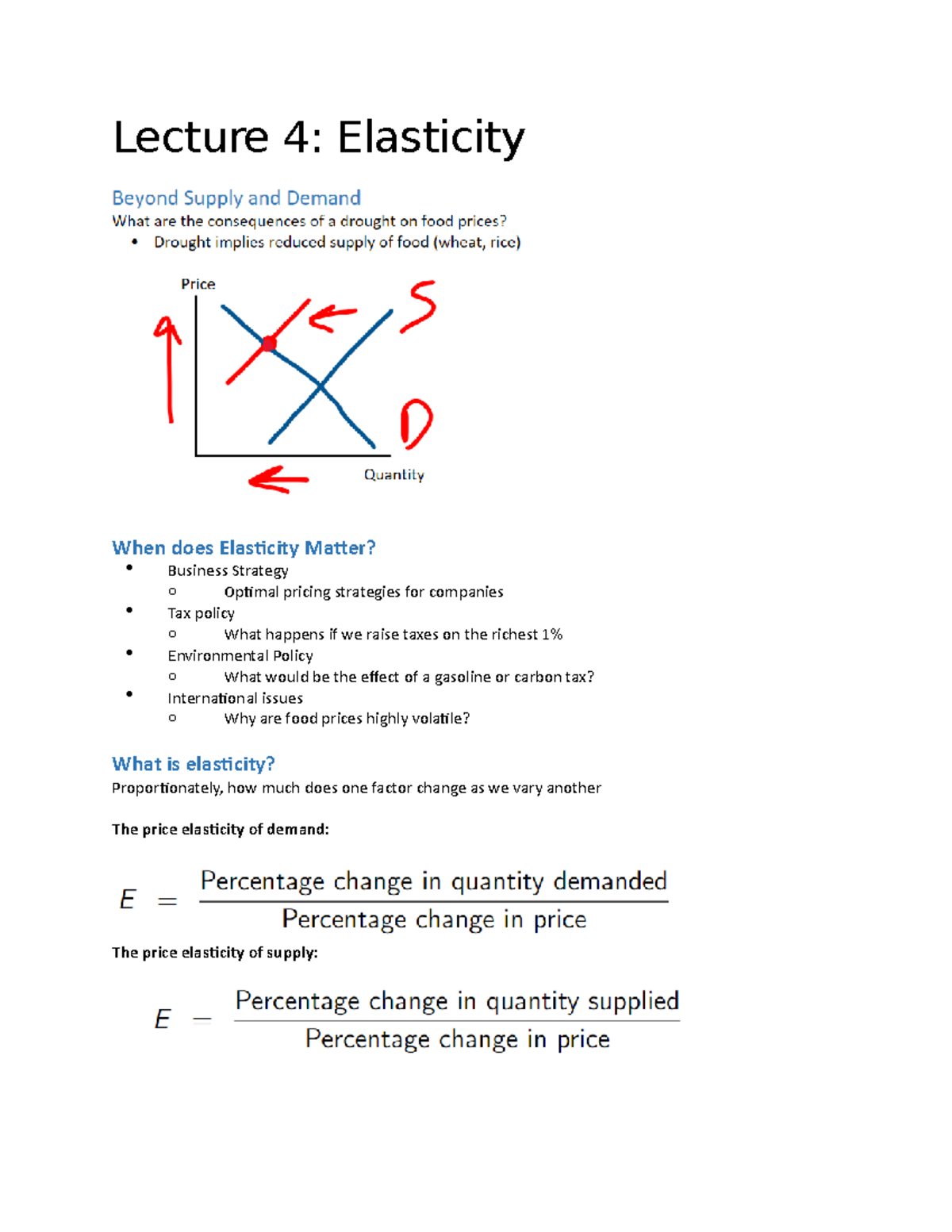 Lecture 4 Elasticity - EC120 - Lecture 4: Elasticity When does ...