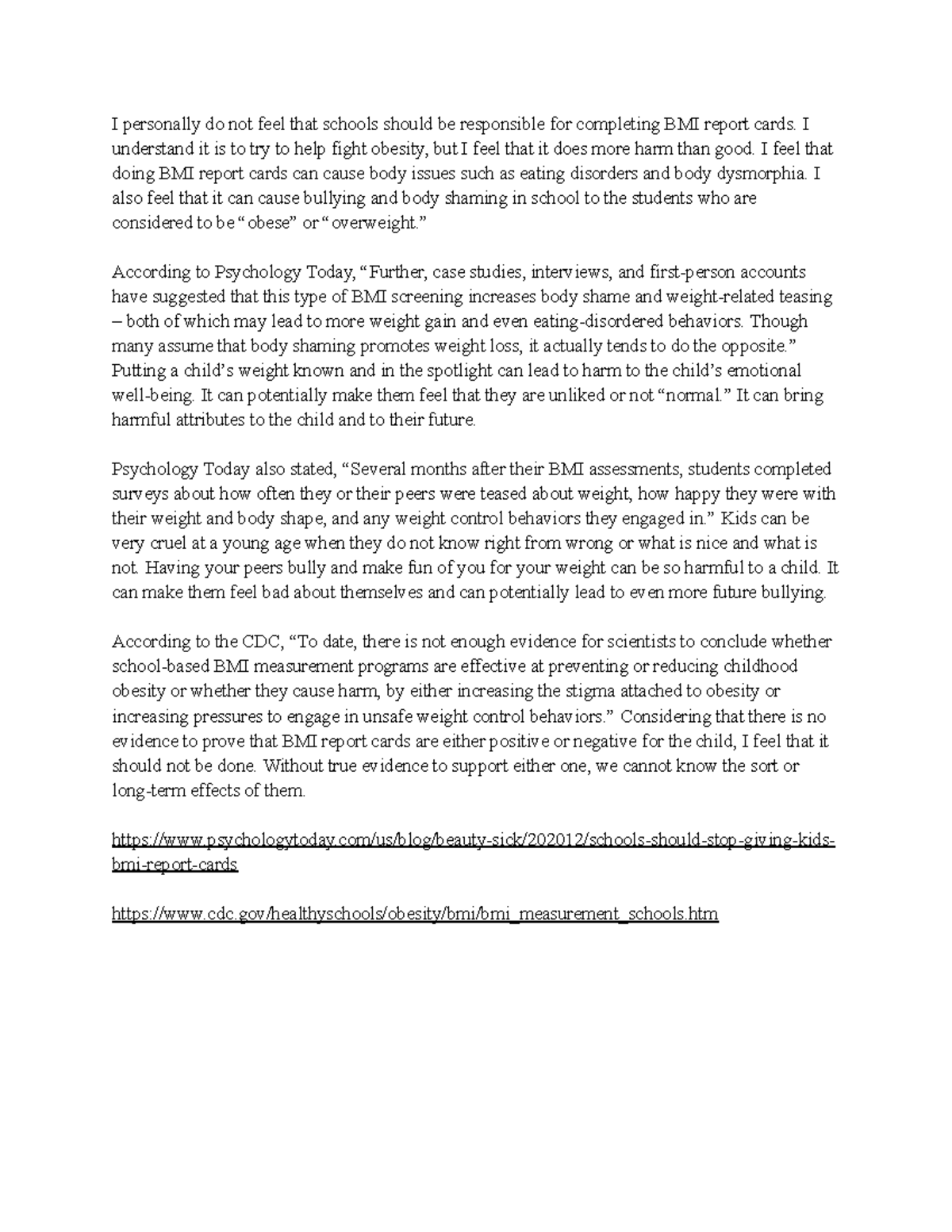 Assignment Discussion - 10 - I personally do not feel that schools ...