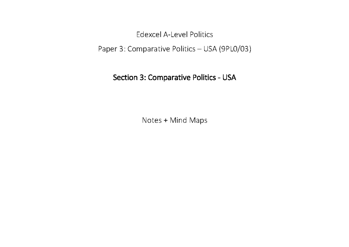 Politics Paper 3 - Section A & B - USA - Edexcel A-Level Politics Paper ...