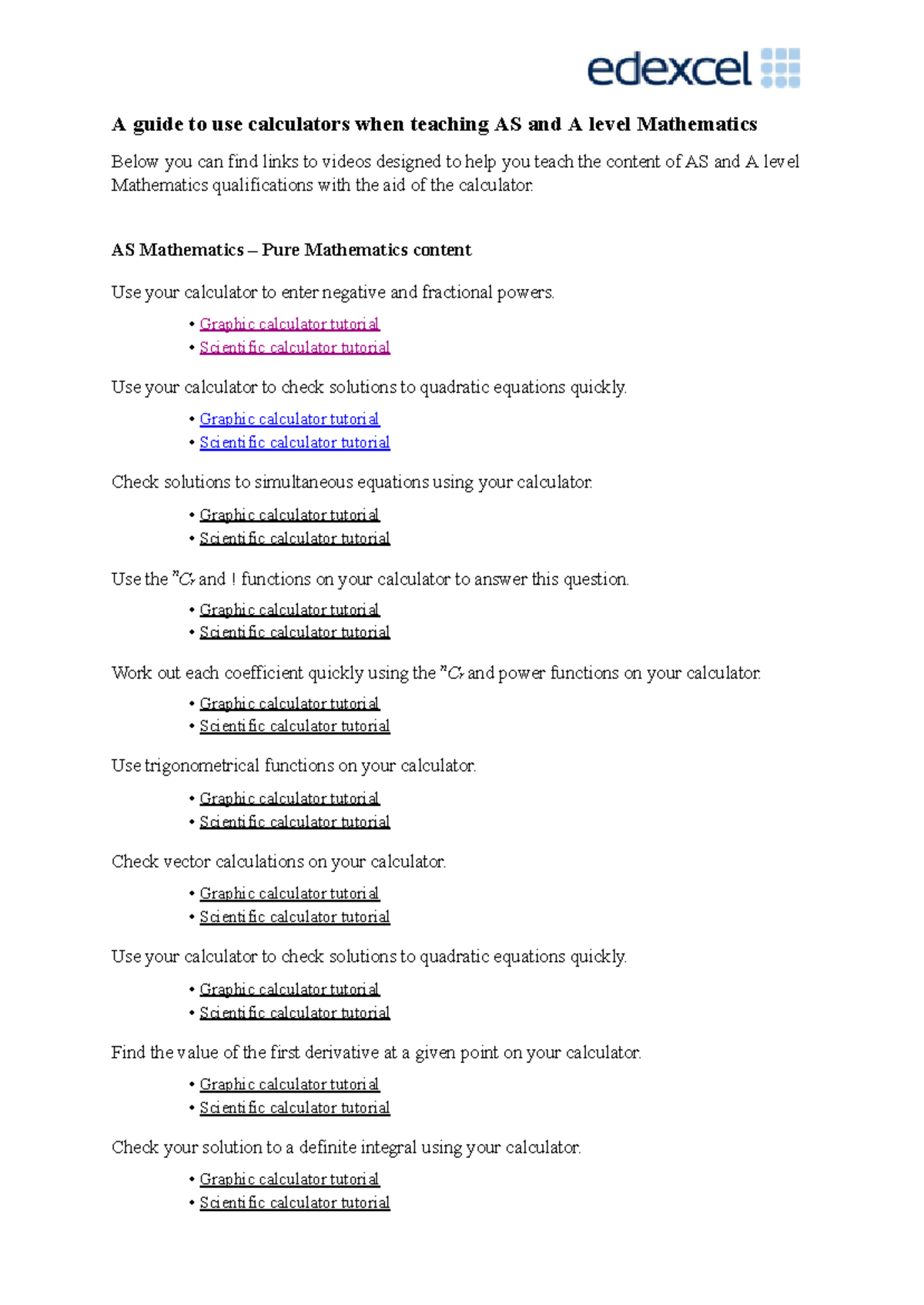 A guide to use calculators when teaching AS and A level Mathematics ...