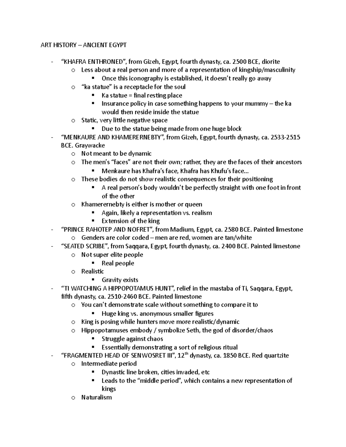 ART History - ancient egypt 2 - ART HISTORY – ANCIENT EGYPT “KHAFRA ...