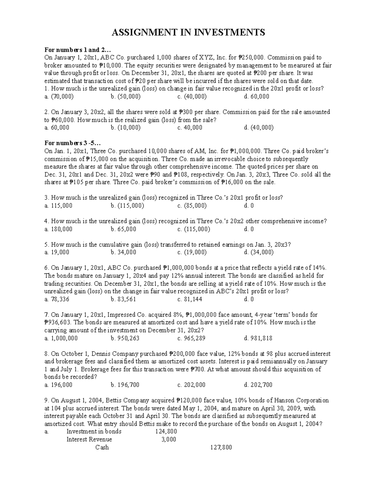 Assignment Investment and Investment in Debt Securities - ASSIGNMENT IN ...