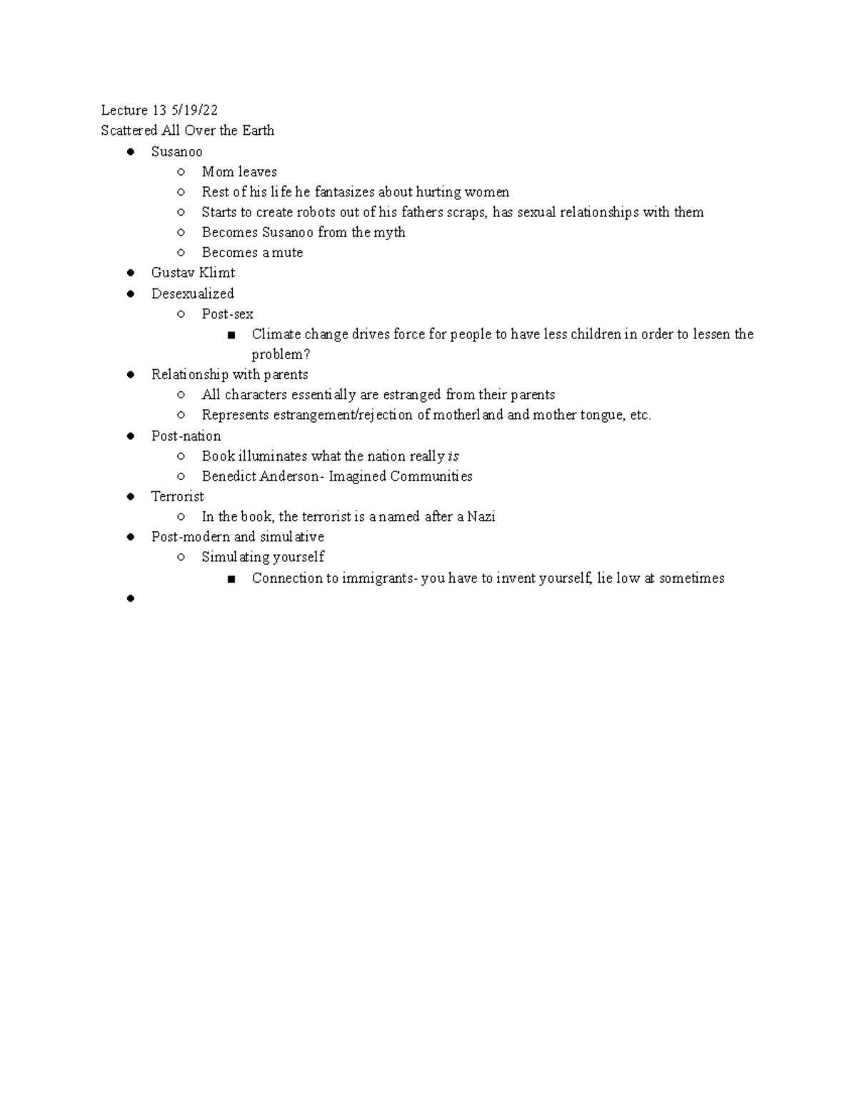 ENG122CS LEC13 - Professor Boscagli - Lecture 13 5/19/ Scattered All Over the Earth Susanoo Mom ...