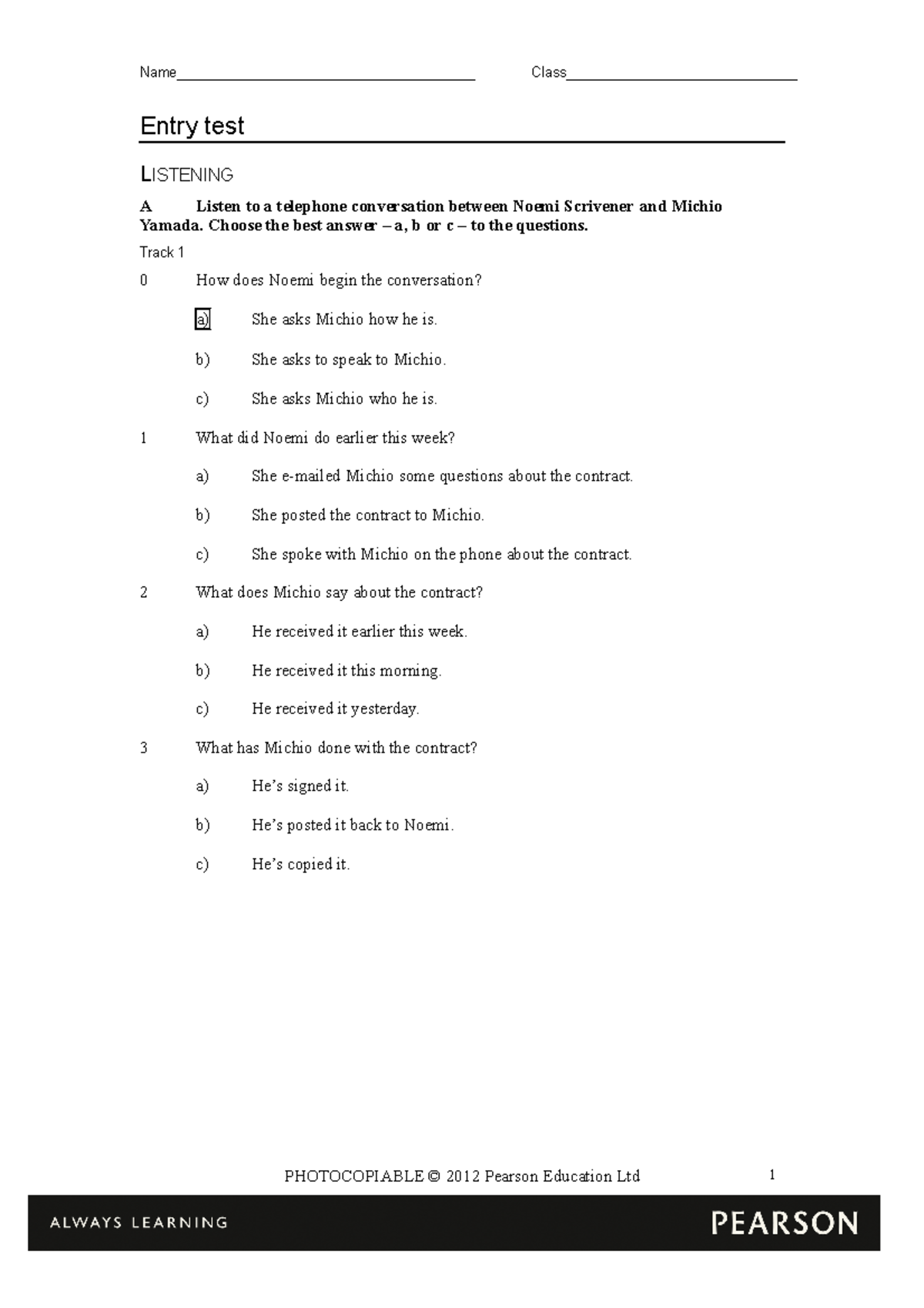 Entry test - preparación examen de ingles - Entry test LISTENING A ...