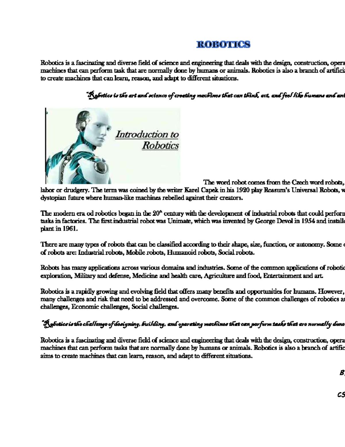 Robotics - summary - Automation & Robotics - Studocu