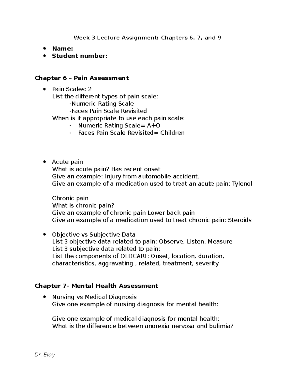 Physical Assessment Week 3 Lecture Assignment Chapters 6 7 9 - Week 3 Lecture Assignment ...