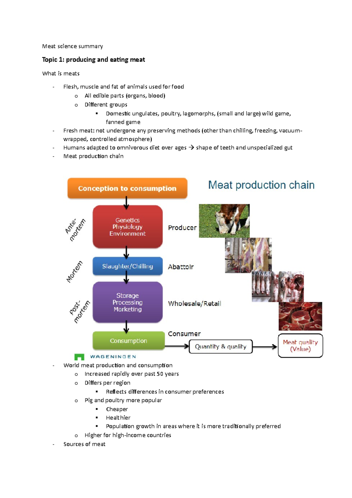 Summary and lecture notes of whole course - Meat science summary Topic ...