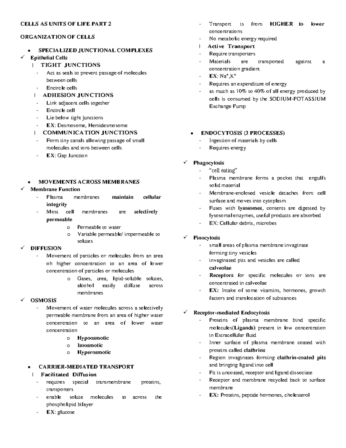 Cells AS Units OF LIFE 2 - Lecture notes 1 - CELLS AS UNITS OF LIFE ...