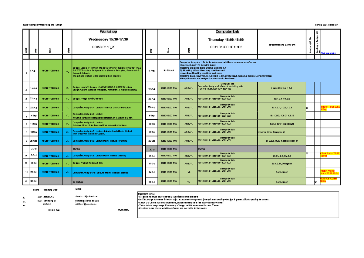 48389 Lecture Schedule 2024 Spring - 48389 Computer Modelling and Design Spring 2024 Schedule ...