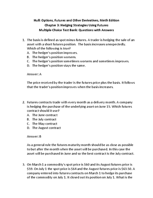 Hull OFOD9e Multiple Choice Questions and Answers Ch04 - Hull: Options, Futures and Other - Studocu