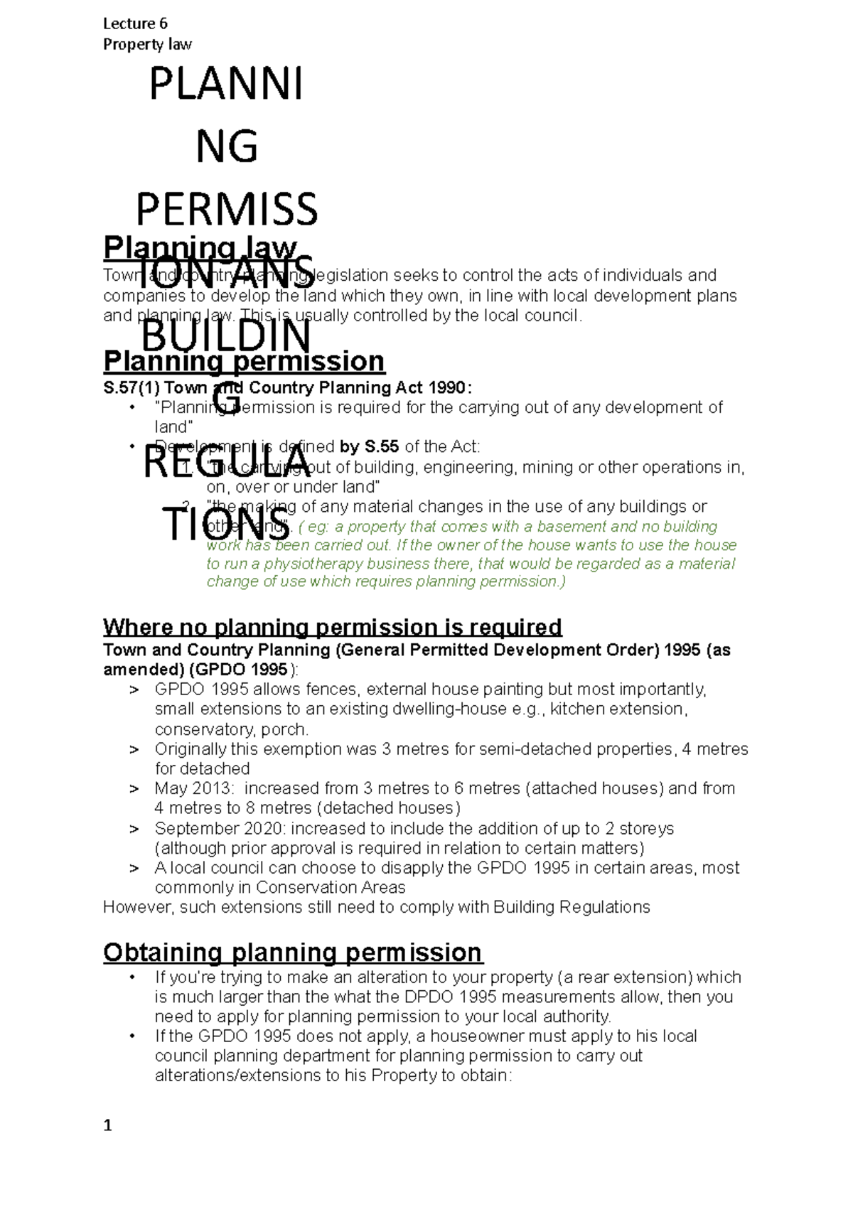 Planning permission and building Regulations- lecture 6 - Property law ...