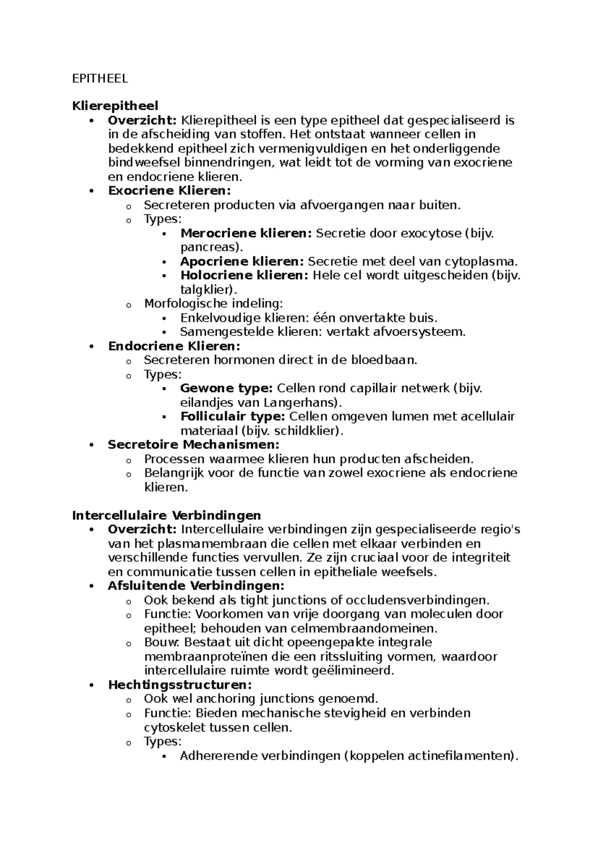 Hoofdstuk 2, Epitheel - EPITHEEL Klierepitheel Overzicht: Klierepitheel ...