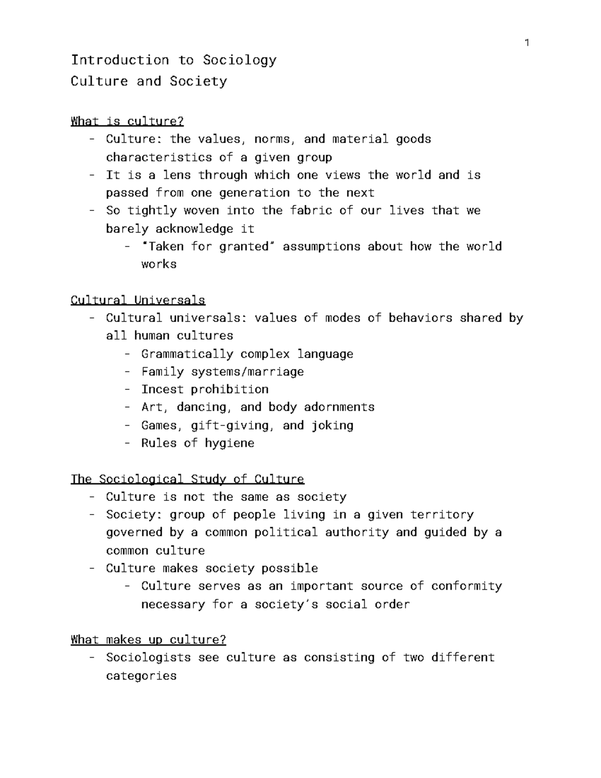 Culture and Society - Introduction to Sociology Culture and Society ...